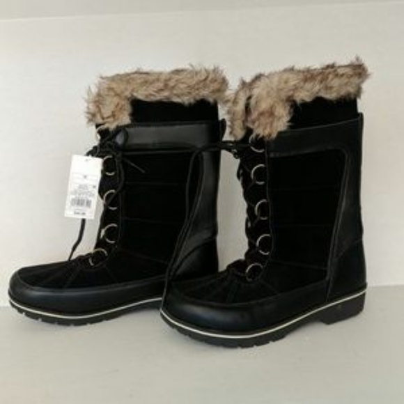 Merona | Shoes | New Merona Leather Hollyn Boots Faux Fur Black | Poshmark